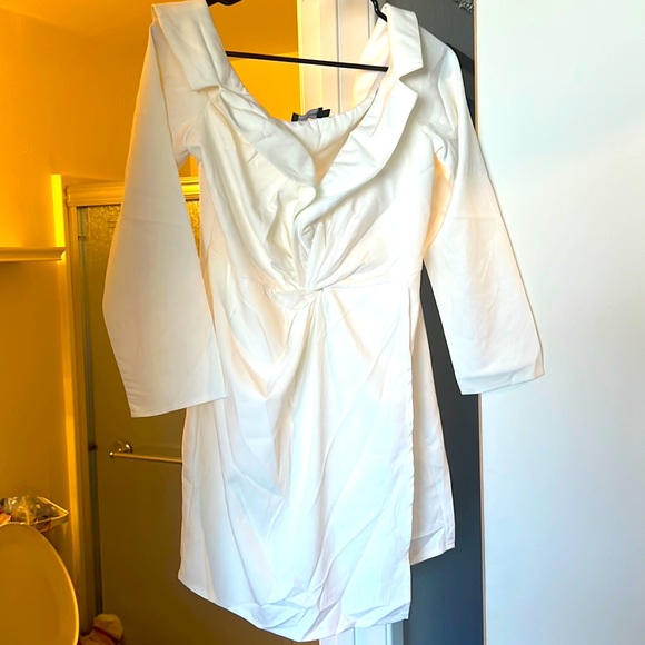 PrettyLittleThing | Dresses | White Bardot Knot Detail Blazer Dress ...